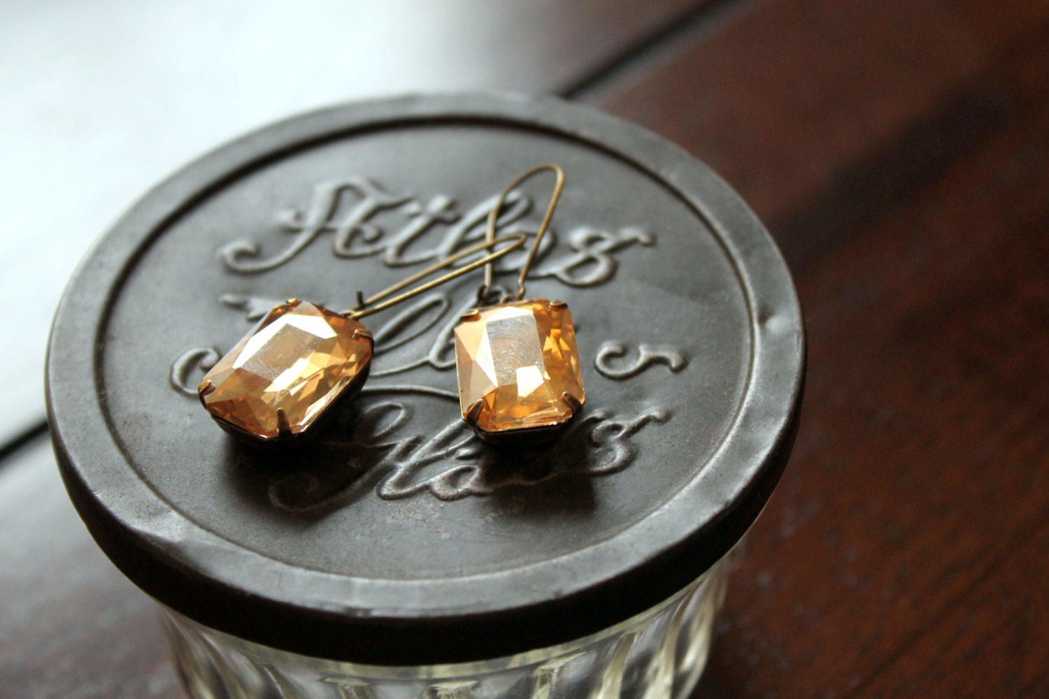 Vintage Colorado Topaz Light Yellow Large Rectangle Glass Gem Brass ...