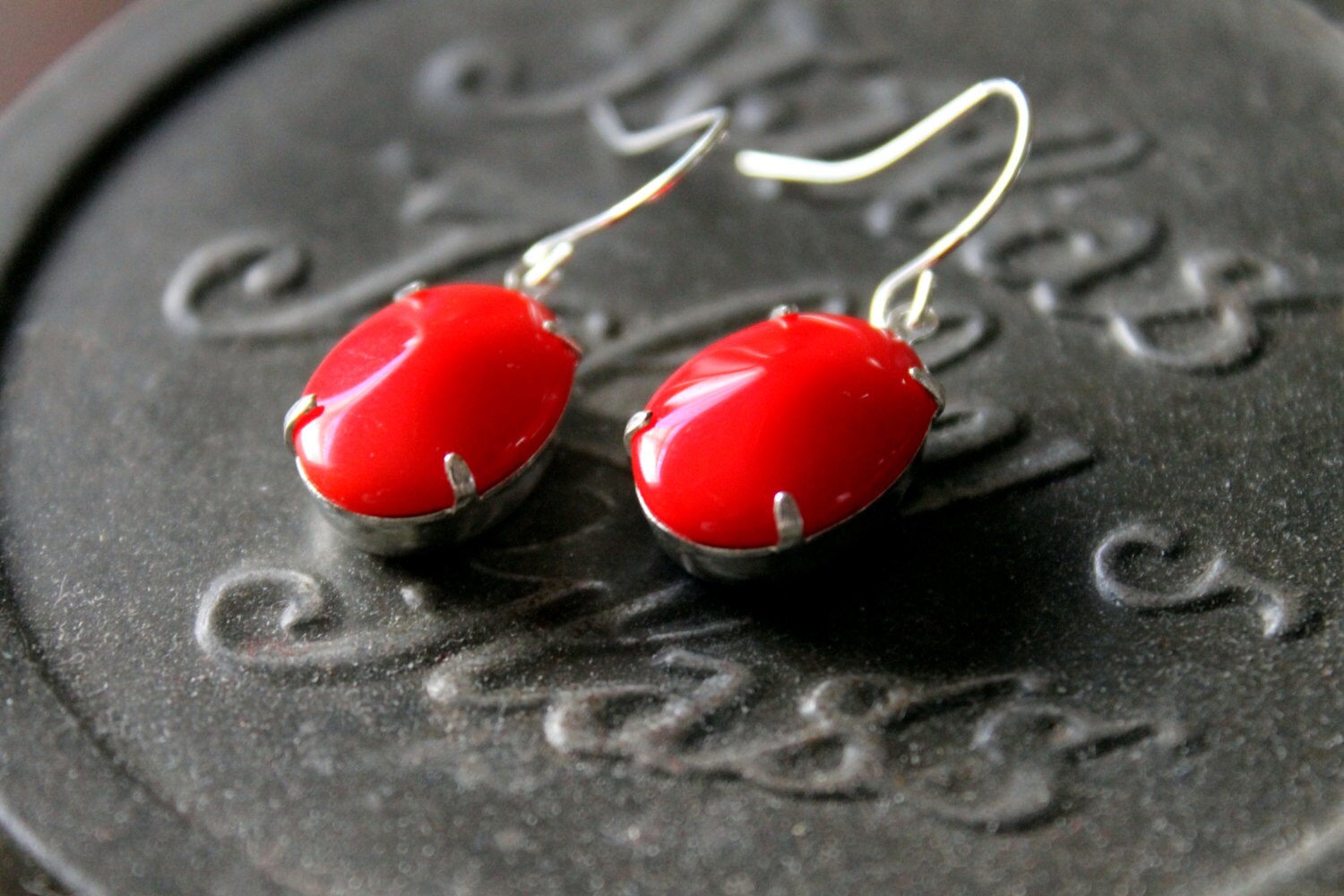Vintage Opaque Cherry Red Glass Gem Vintage Luxe Collection Vintage Glass Earrings Ladies ...