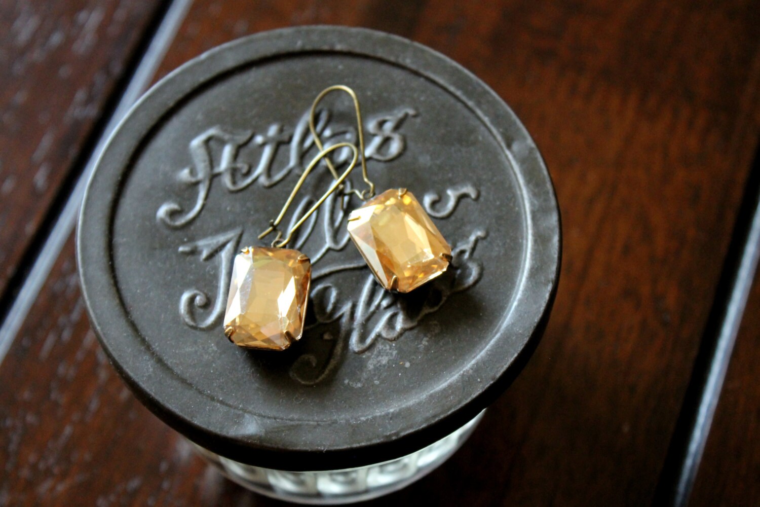 Vintage Colorado Topaz Light Yellow Large Rectangle Glass Gem Brass ...