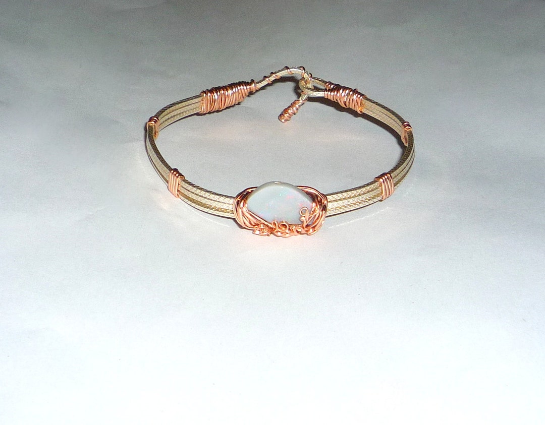 Wire Wrapped Lightning Ridge Opal Cuff Bracelet, Sterling Silver & 14K ...