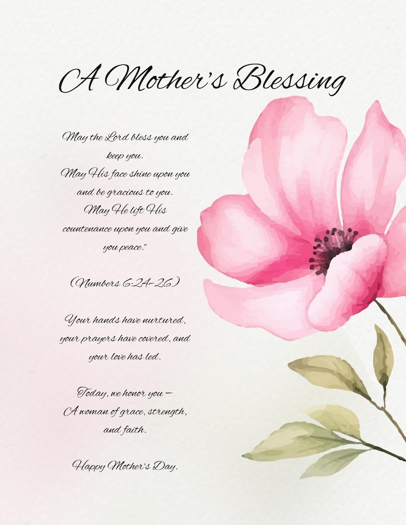 Mother S Day Blessing Printable Scripture Gift For Mom Numbers 6 24