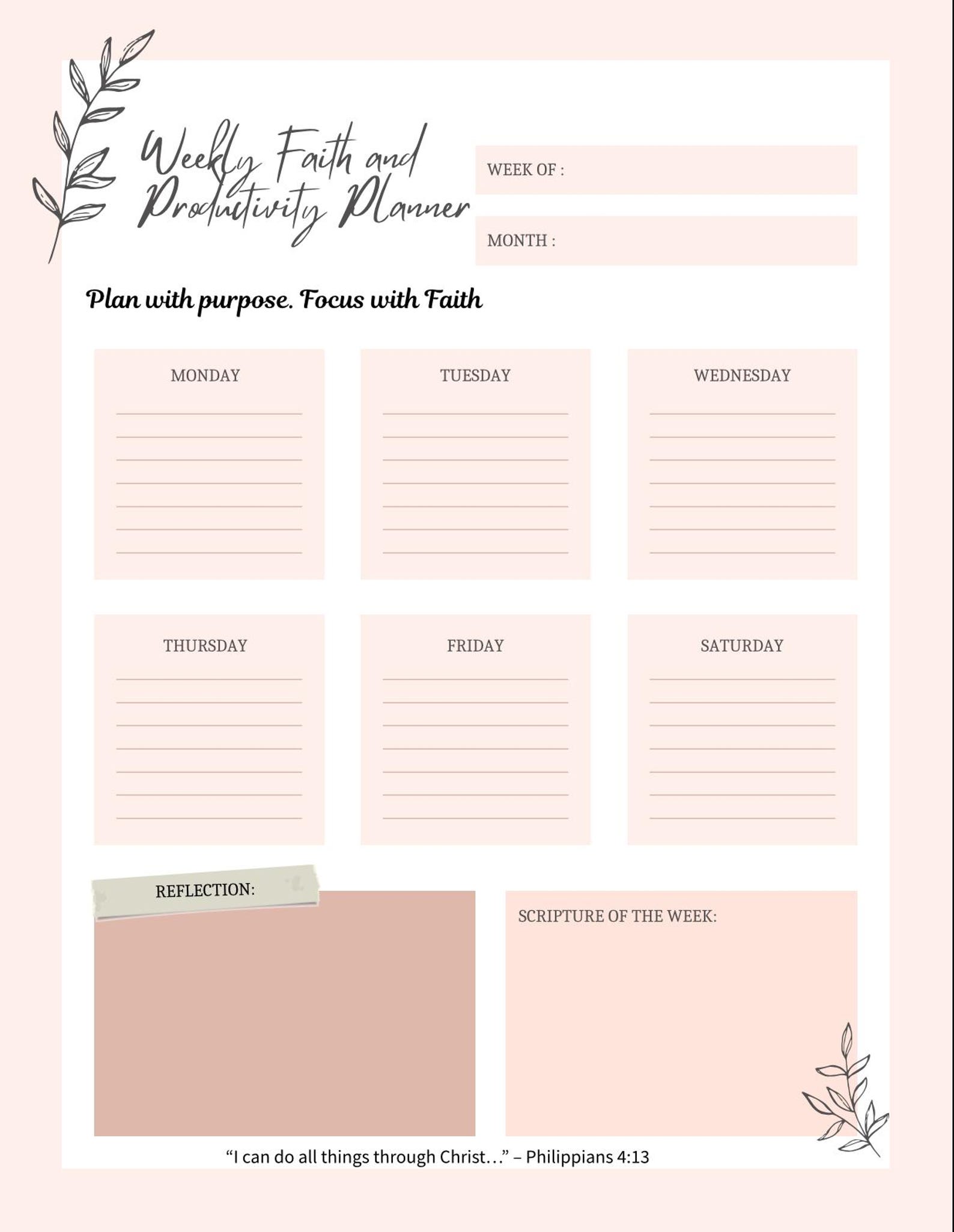 Faith and Focus Weekly Planner | 2 Page Christian Productivity and ...