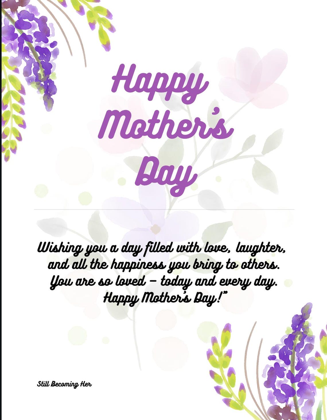 Floral Mother's Day Card: Printable Gift (PDF) - Etsy