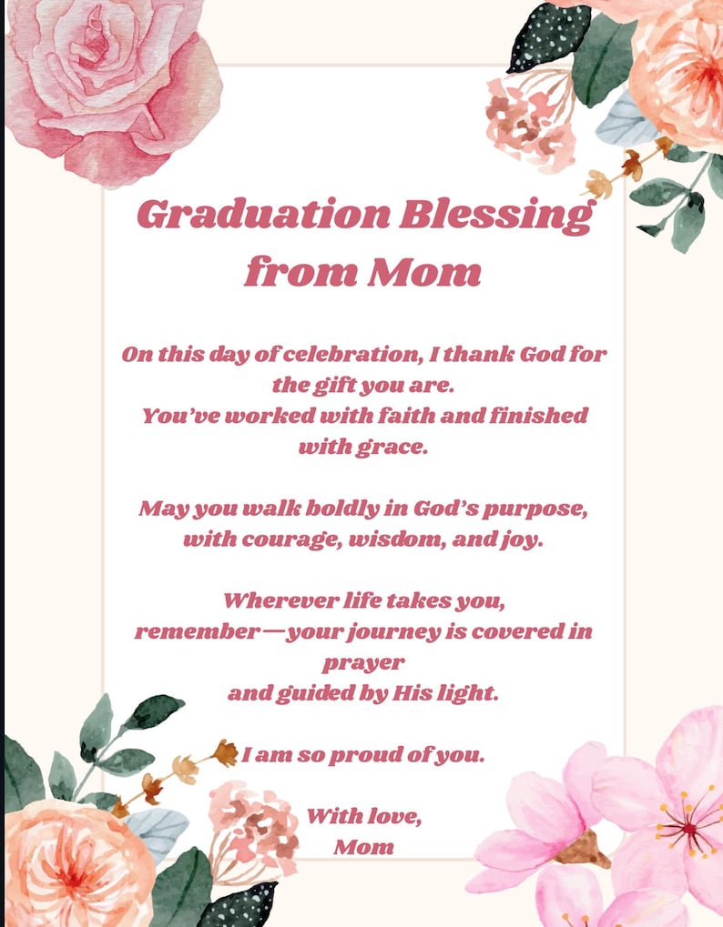 Graduation Blessing From Mom – Printable Christian Poem - Etsy