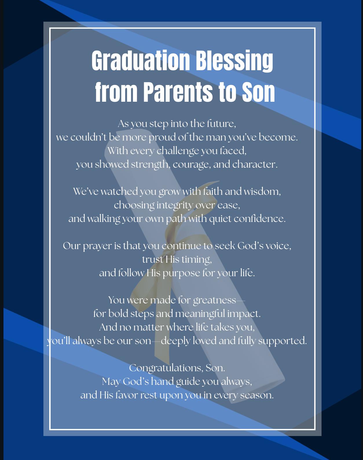 Graduation Blessing From Parents to Son | Christian Printable Card ...