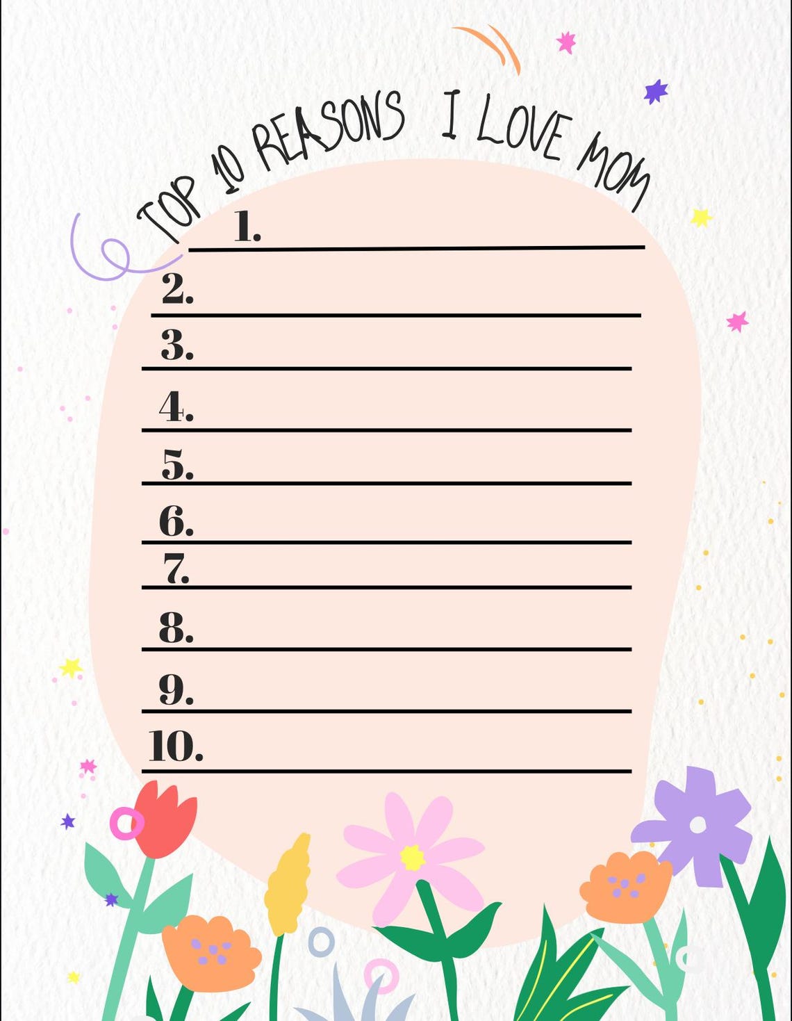 Top 10 Reasons I Love My Mom – Mother’s Day Printable Letter | Instant ...