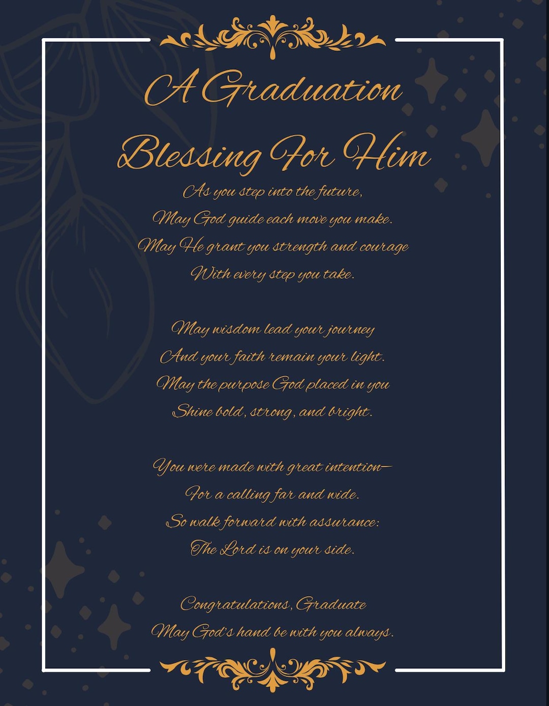 Christian Graduation Blessing for Him: Printable Gift (PDF Digital ...