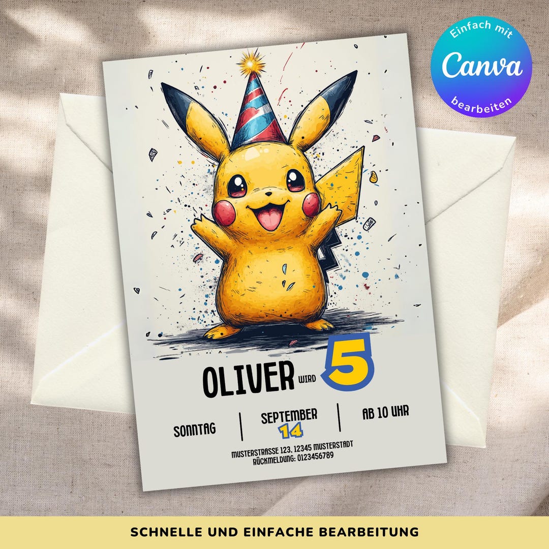 Pikachu Pokemon Birthday Invitation, Children's Birthday Invitation ...