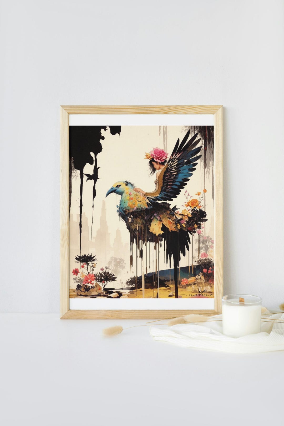 Fantasy Bird Rider Art Print, Surreal Woman on Mythical Creature ...