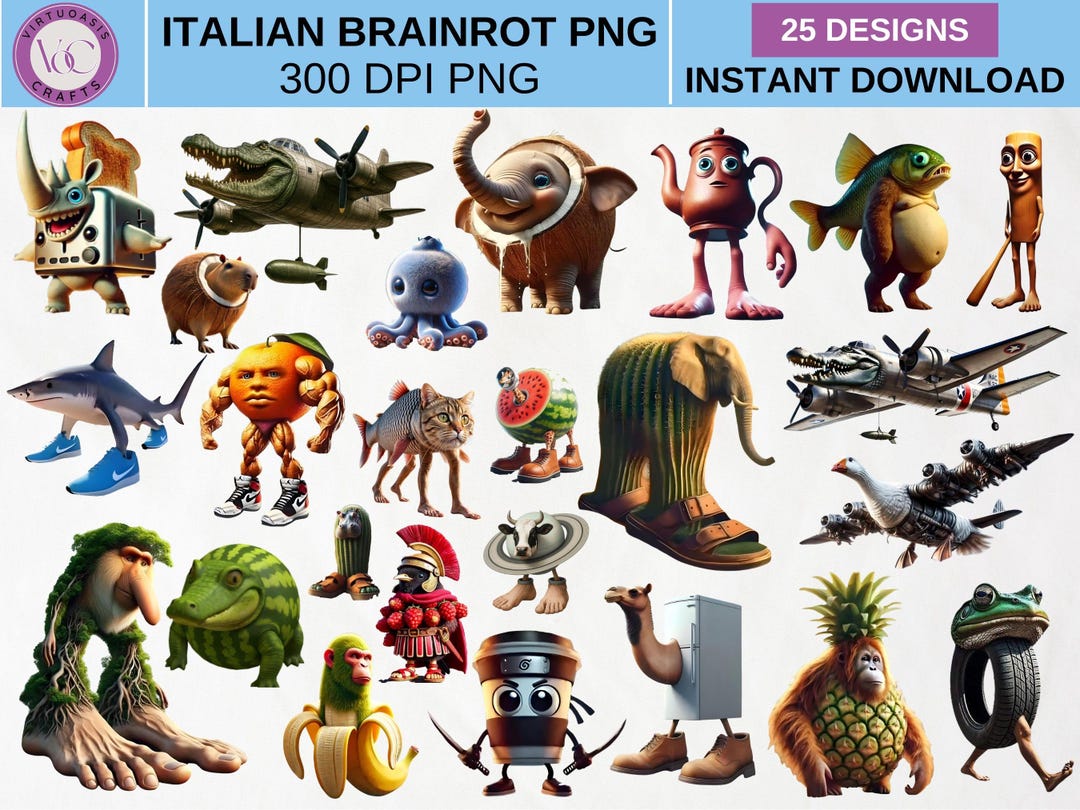 Italian Brainrot PNG Bundle: Funny Meme Characters (digital Download ...