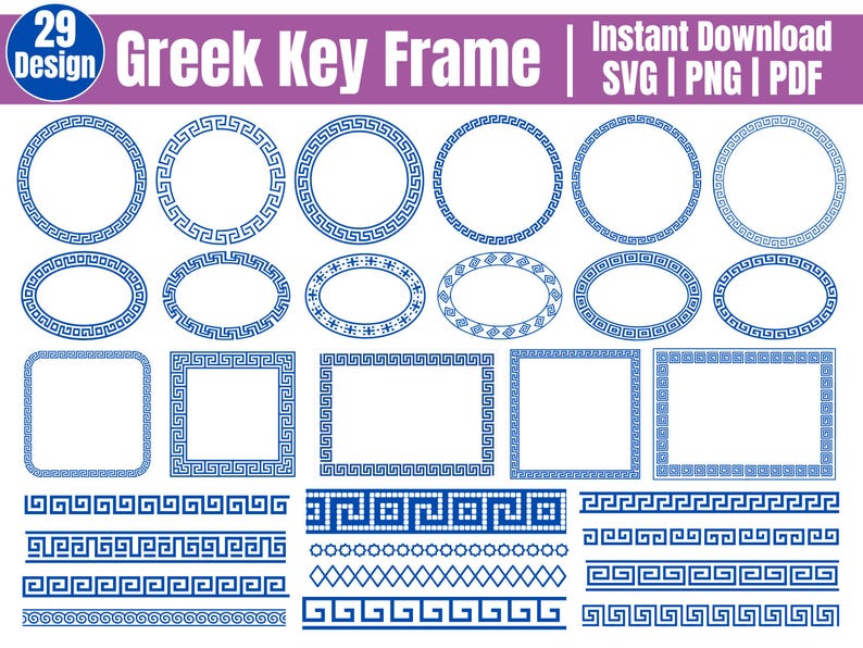 Greek Key Frame SVG Bundle | Greek Border Frame SVG | Meander Frame ...