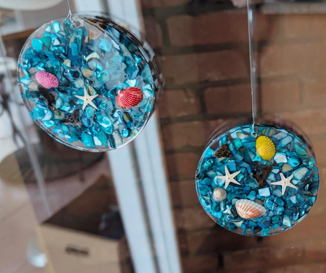 Coastal Window Hanging With Encased Shells Handmade - Etsy