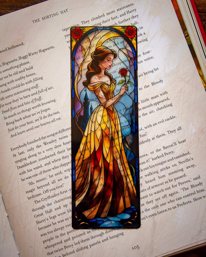 Beauty and the Beast–inspired Stained Glass Rose & Castle Bookmark ...