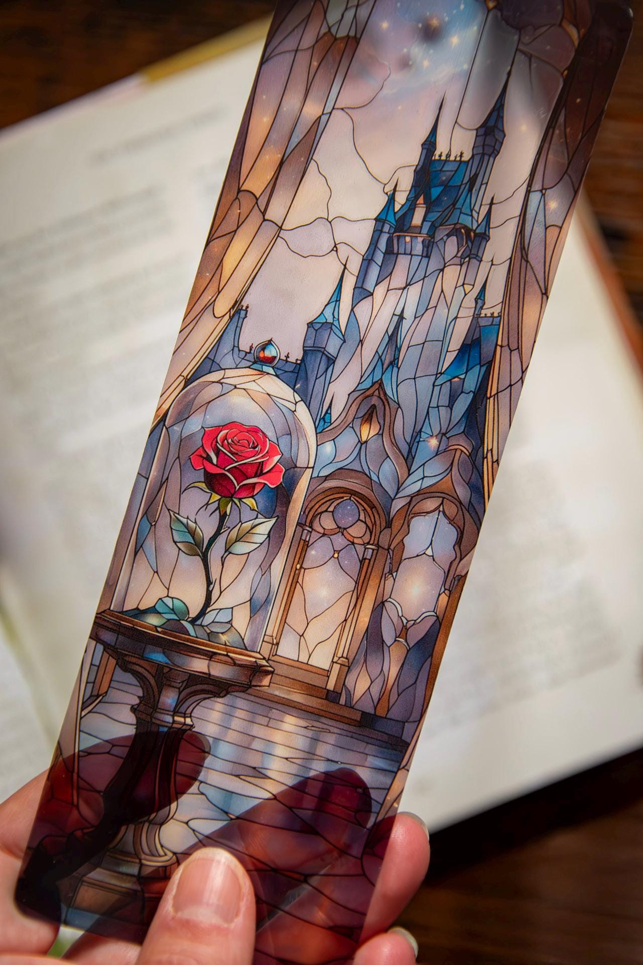 Beauty and the Beast–inspired Stained Glass Rose & Castle Bookmark ...