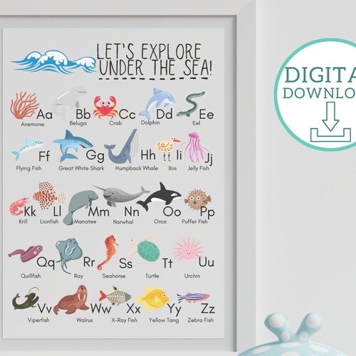 Ocean Animal Alphabet Alphabet Poster Print Wall Art - Etsy