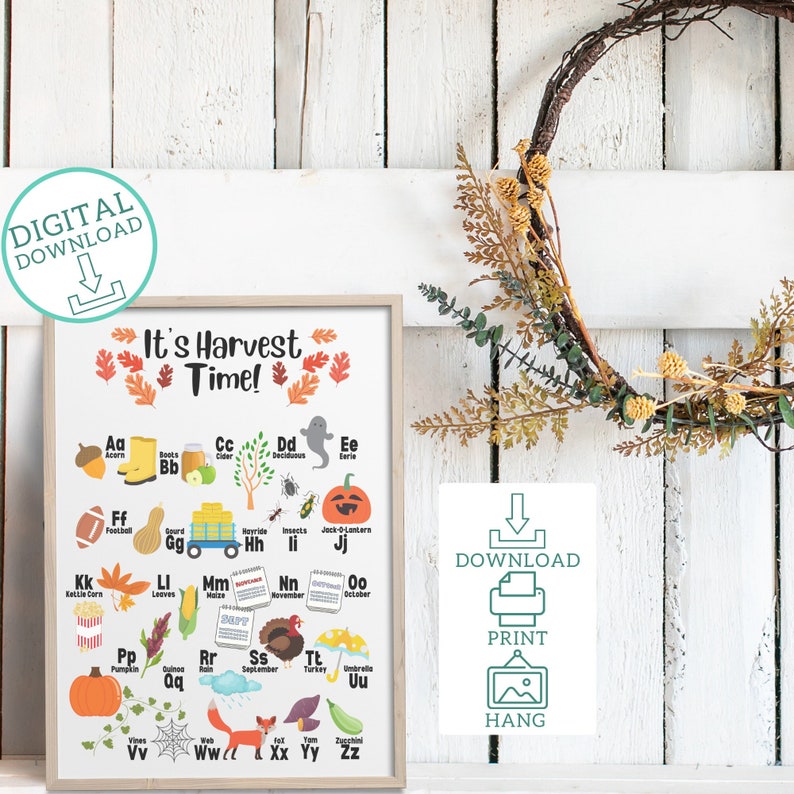 Harvest Alphabet Print Fall ABC Poster Fall Printable Art - Etsy