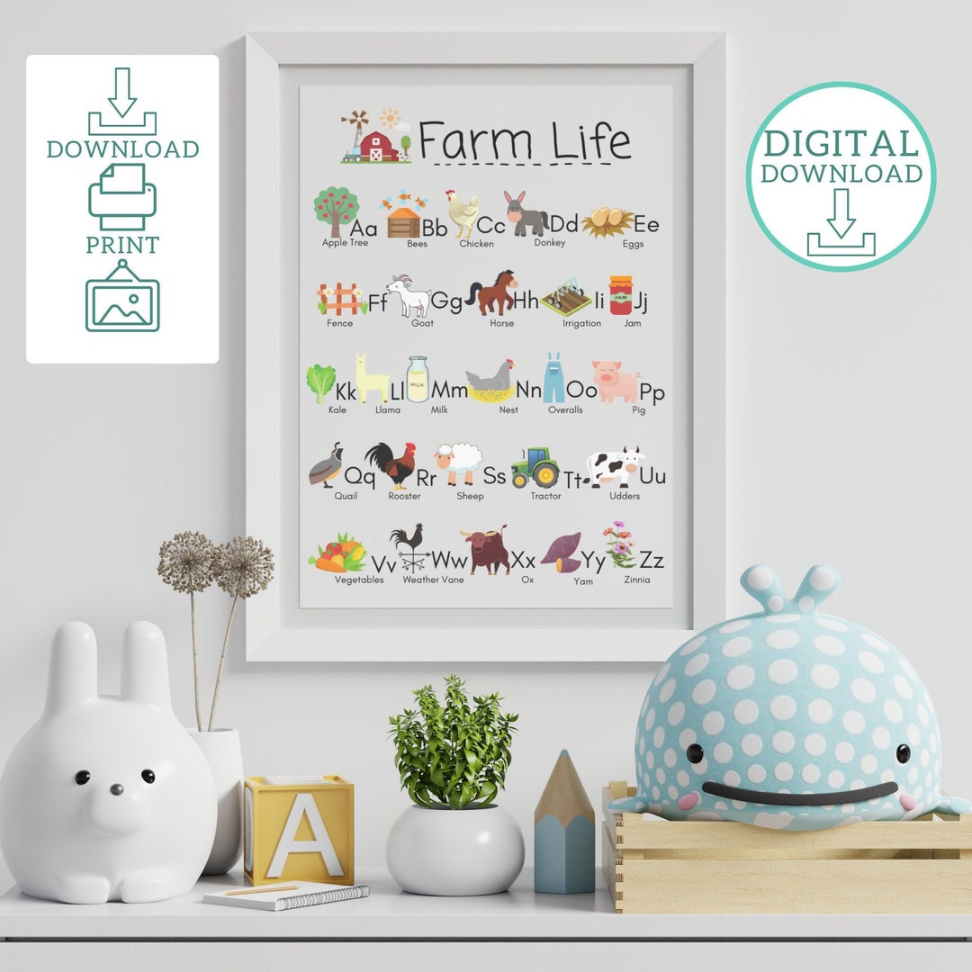 Farm Alphabet Printable, Kids Farm Alphabet Digital Download, Farm Life ...