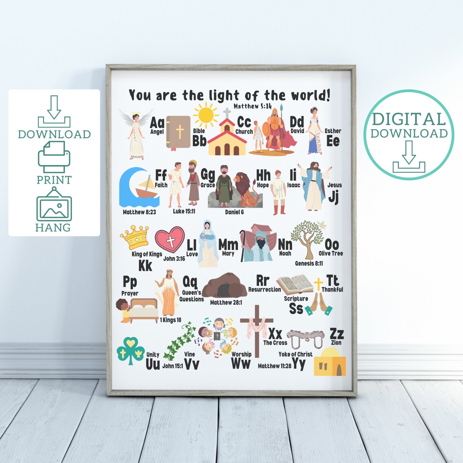 Bible Alphabet Printable Wall Decor Christian Alphabet - Etsy