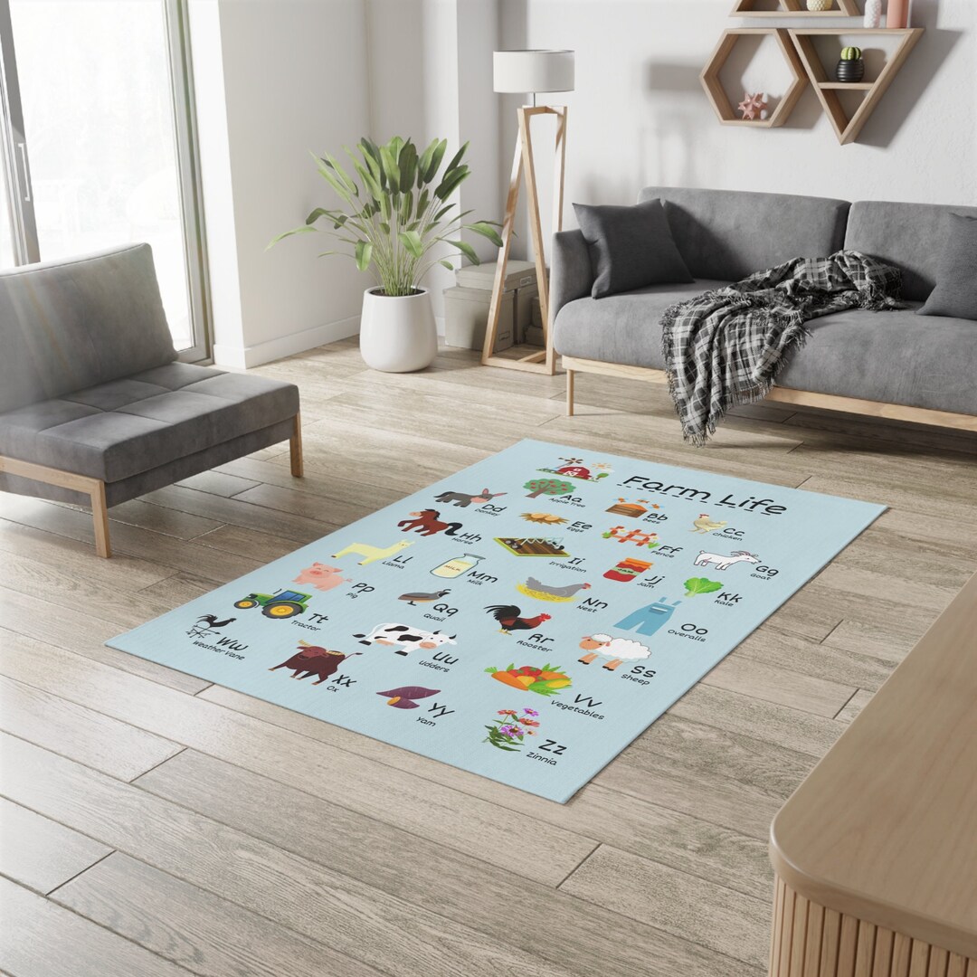 Farm Alphabet Kids Room Throw Rug, Farm Life ABC Rug for Classroom ...