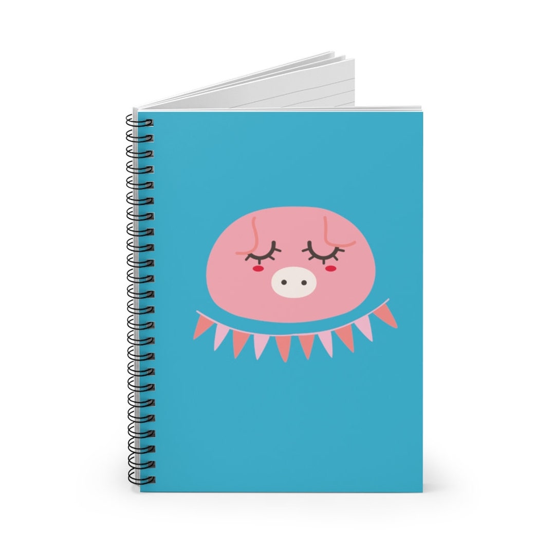 Kawaii Cute Pink Piggy, Sleepy Pig Spiral Notebook, Pink Piggy Lined ...