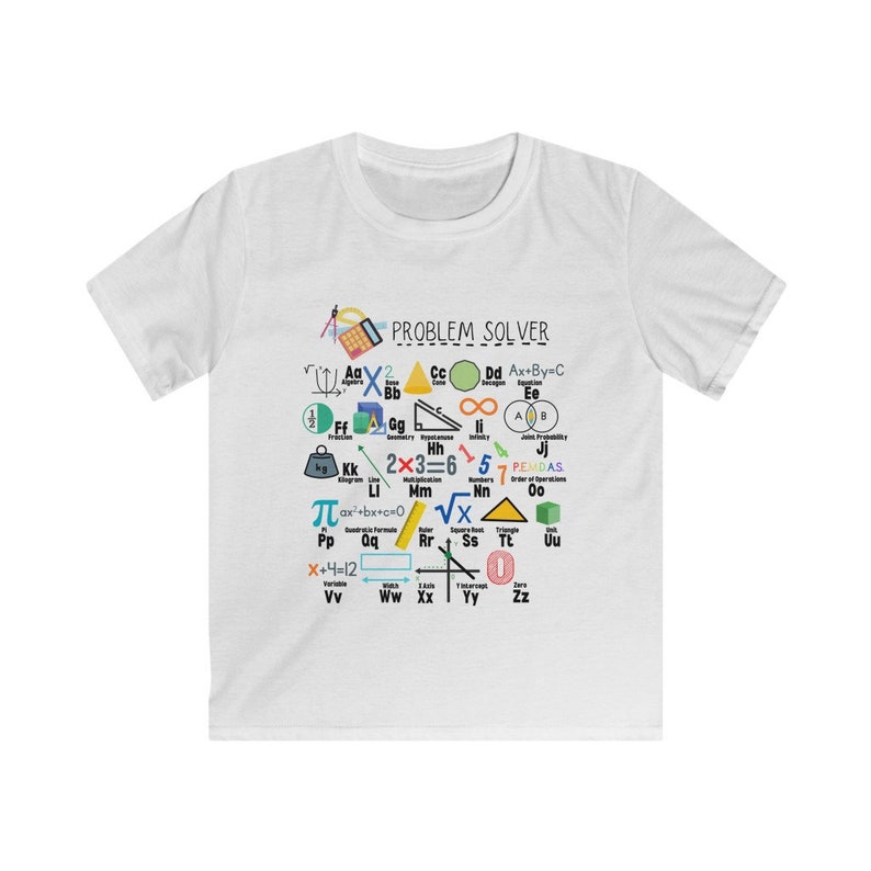 Kid's Math Alphabet Tee, Kid's Problem Solver Math Shirt, Math ABC ...