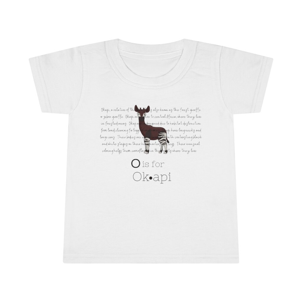 O is for Okapi A-Z Animal Alphabet Educational ABC Toddler Shirt 2T-6T ...