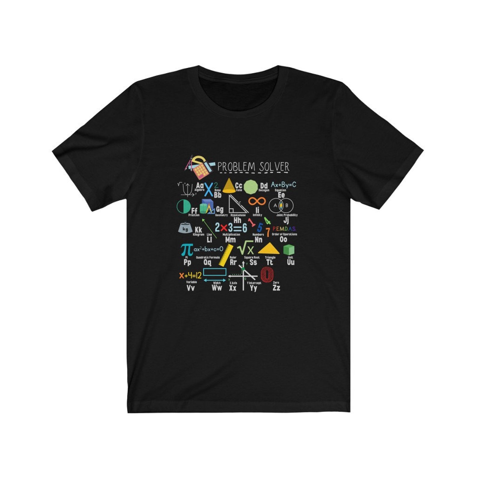 Math Teacher Alphabet Tee, Problem Solver Math Teacher Shirt, Math ABC ...