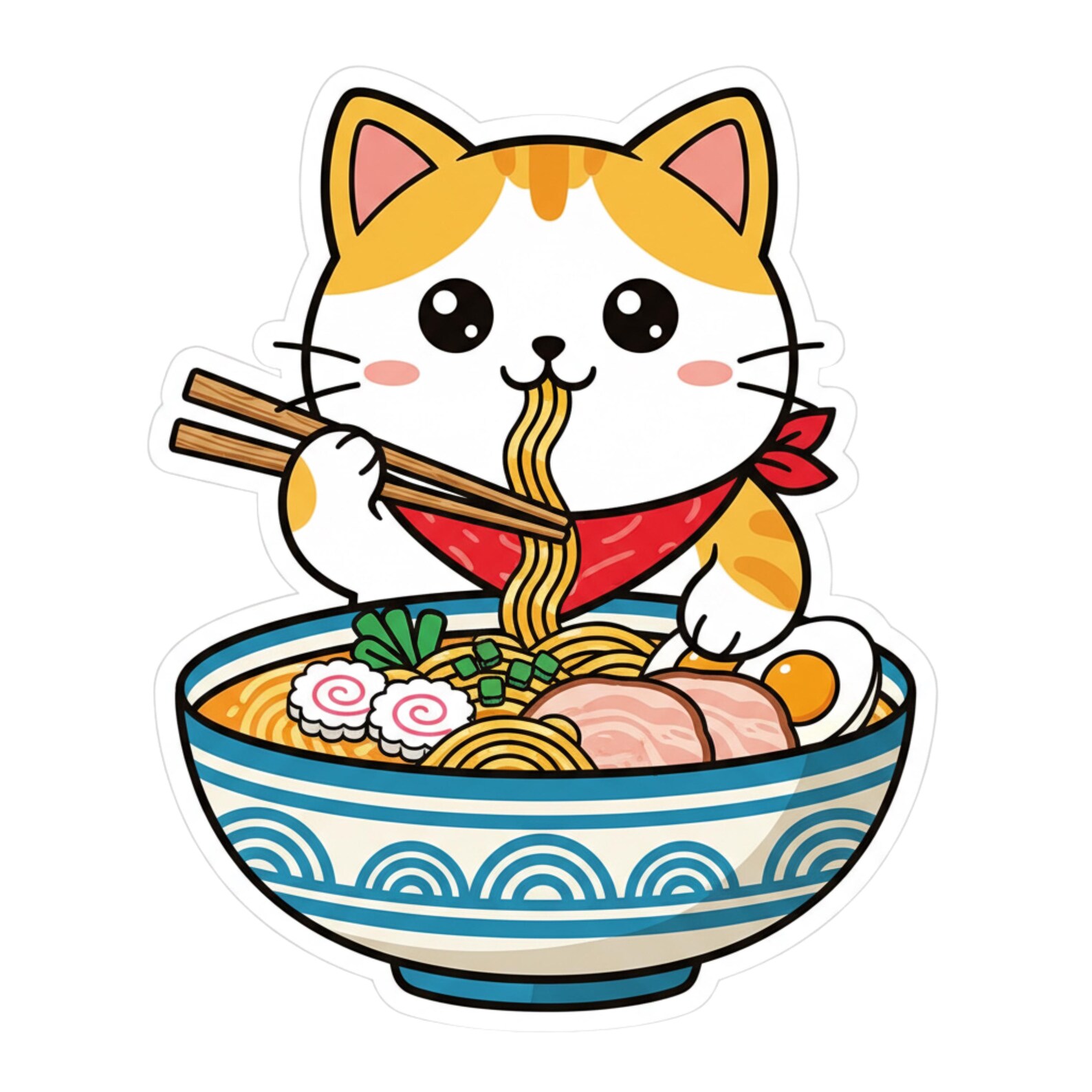 Kawaii Ramen Cat Sticker | Kitten Noodle Art (digital Download) - Etsy