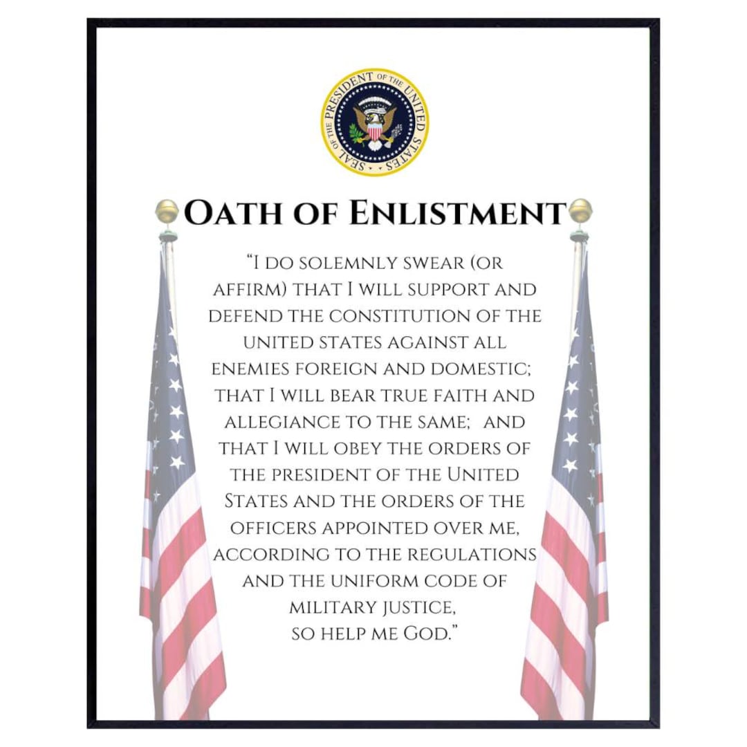 Oath of Enlistment Poster – Patriotic Military Wall Art, Veteran Home ...