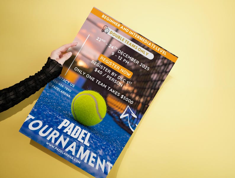 Padel Tournament Flyer Template: Editable Canva A4 Design (digital ...