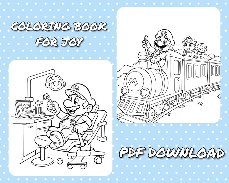 Coloring Book Mario Pdf Print for Children - Etsy