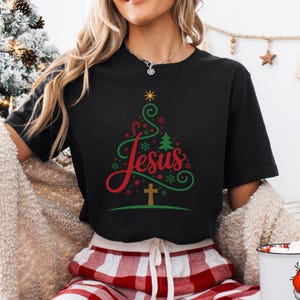Jesus Christmas Tree Tshirt: Christian Christmas Sweatshirt, Snowflakes ...