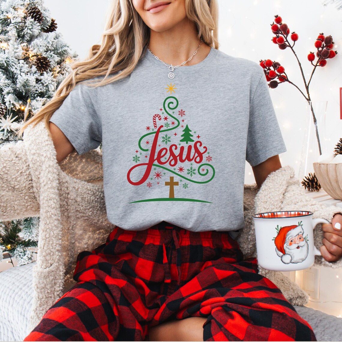 Jesus Christmas Tree Tshirt: Christian Christmas Sweatshirt, Snowflakes ...