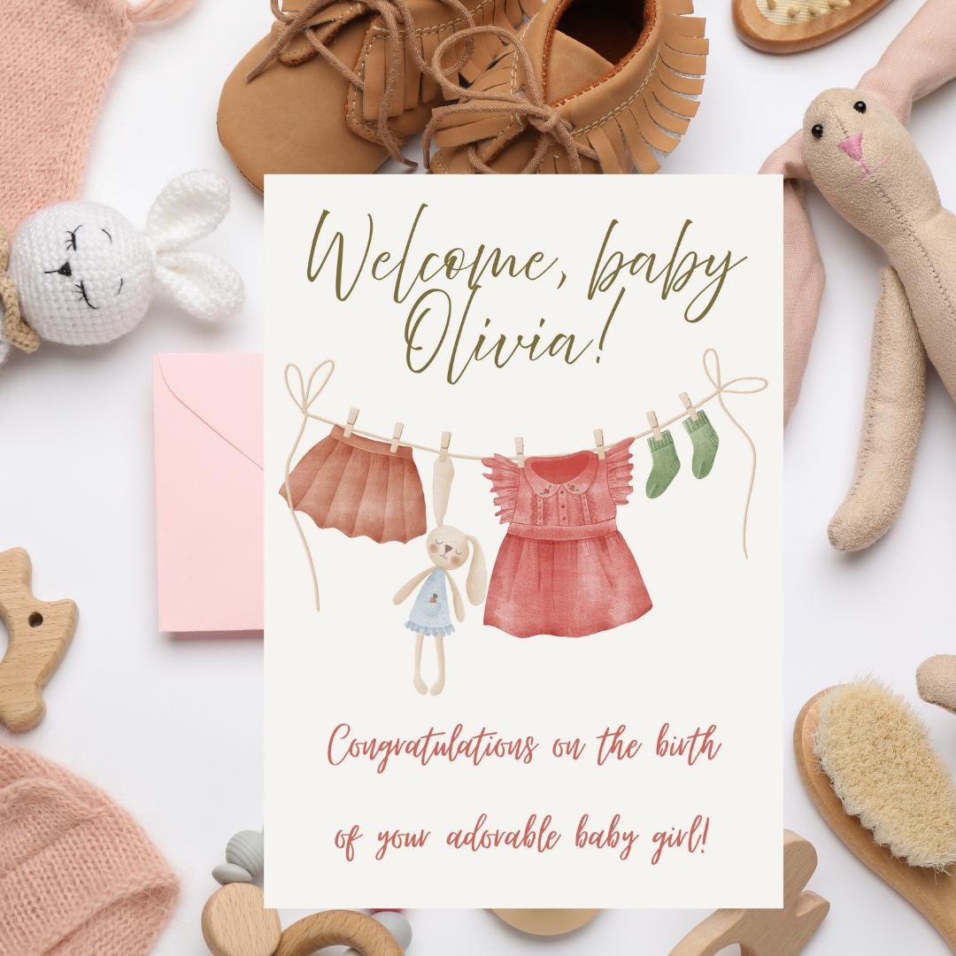 Welcome Baby Card Template | Printable Baby Gift Card | Baby Visit Card ...