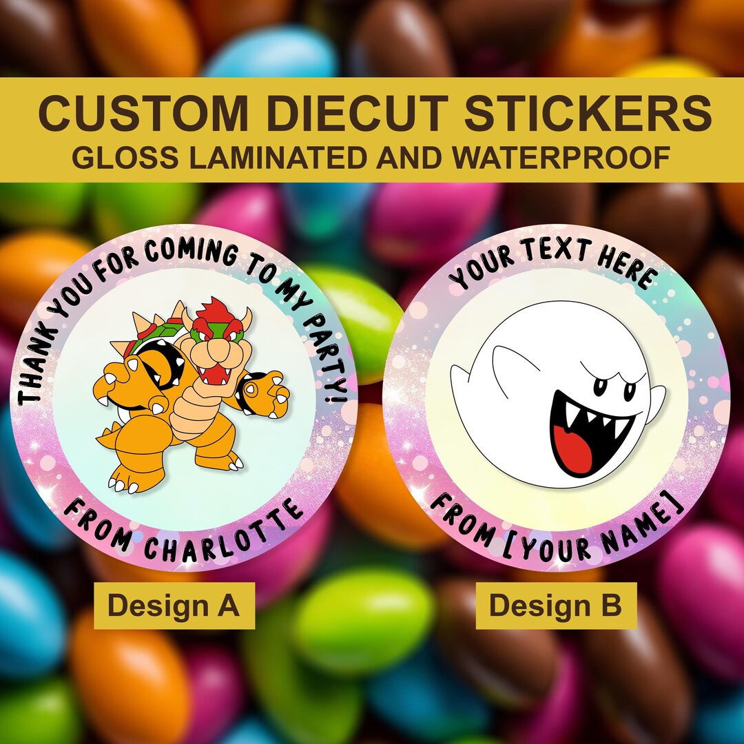 Mario Bowser Custom Birthday Sticker, Mario Boo Custom Mini Sticker ...