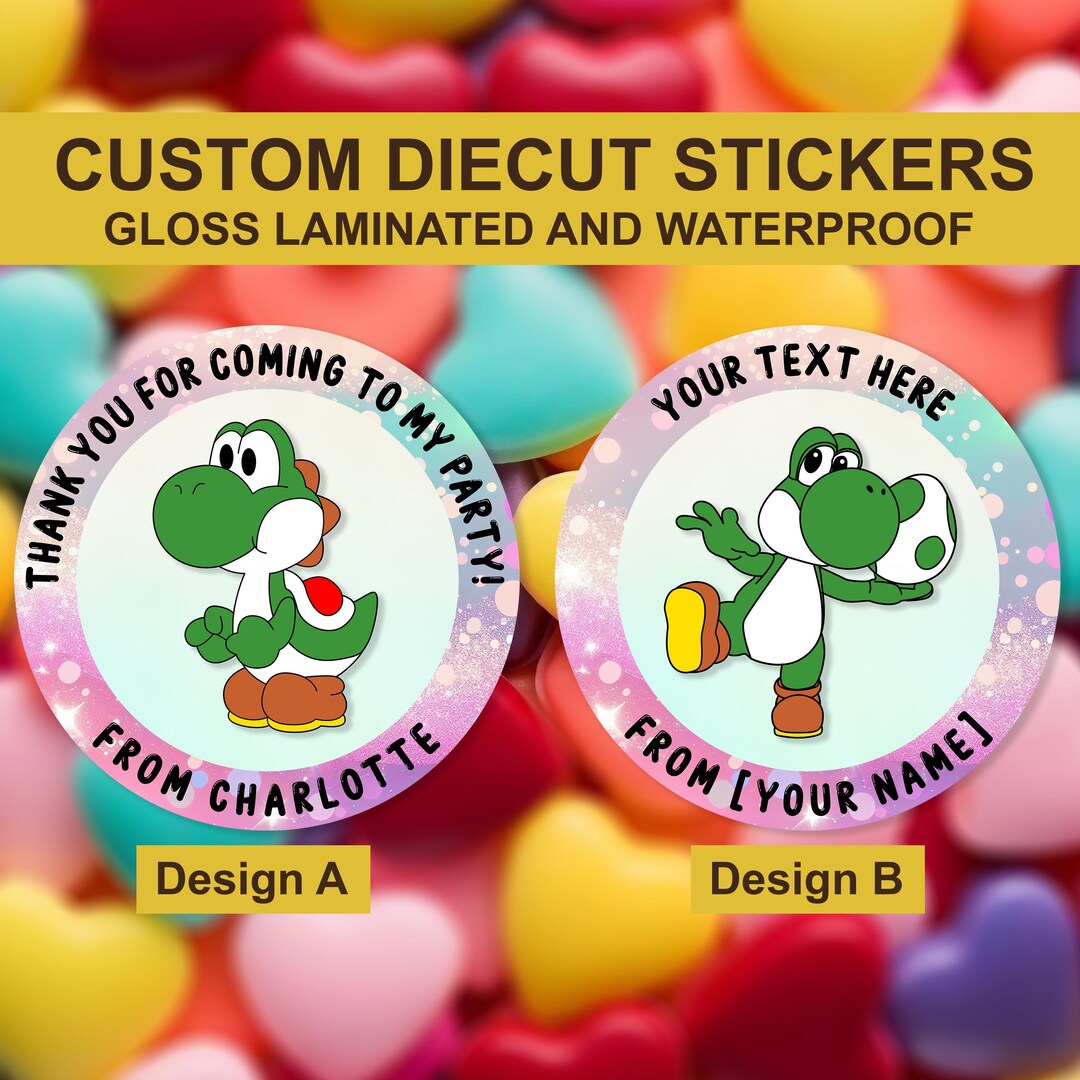Mario Yoshi Custom Birthday Sticker, Super Mario Custom Cute Stickers ...