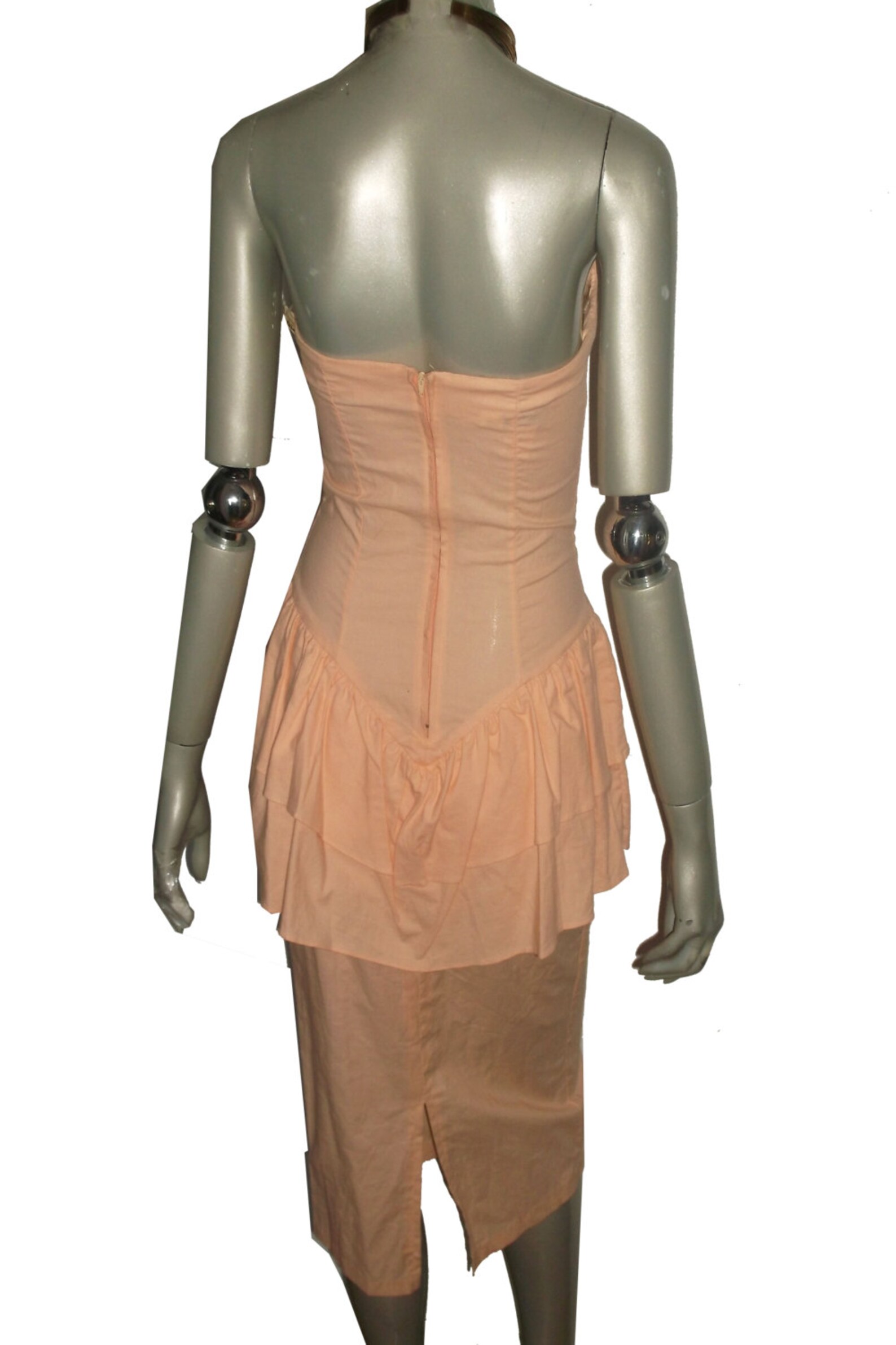 Vintage Isadora New York Pretty Strapless Tube Bustier V-shaped Drop Waist Bodice Ruffle Tier ...