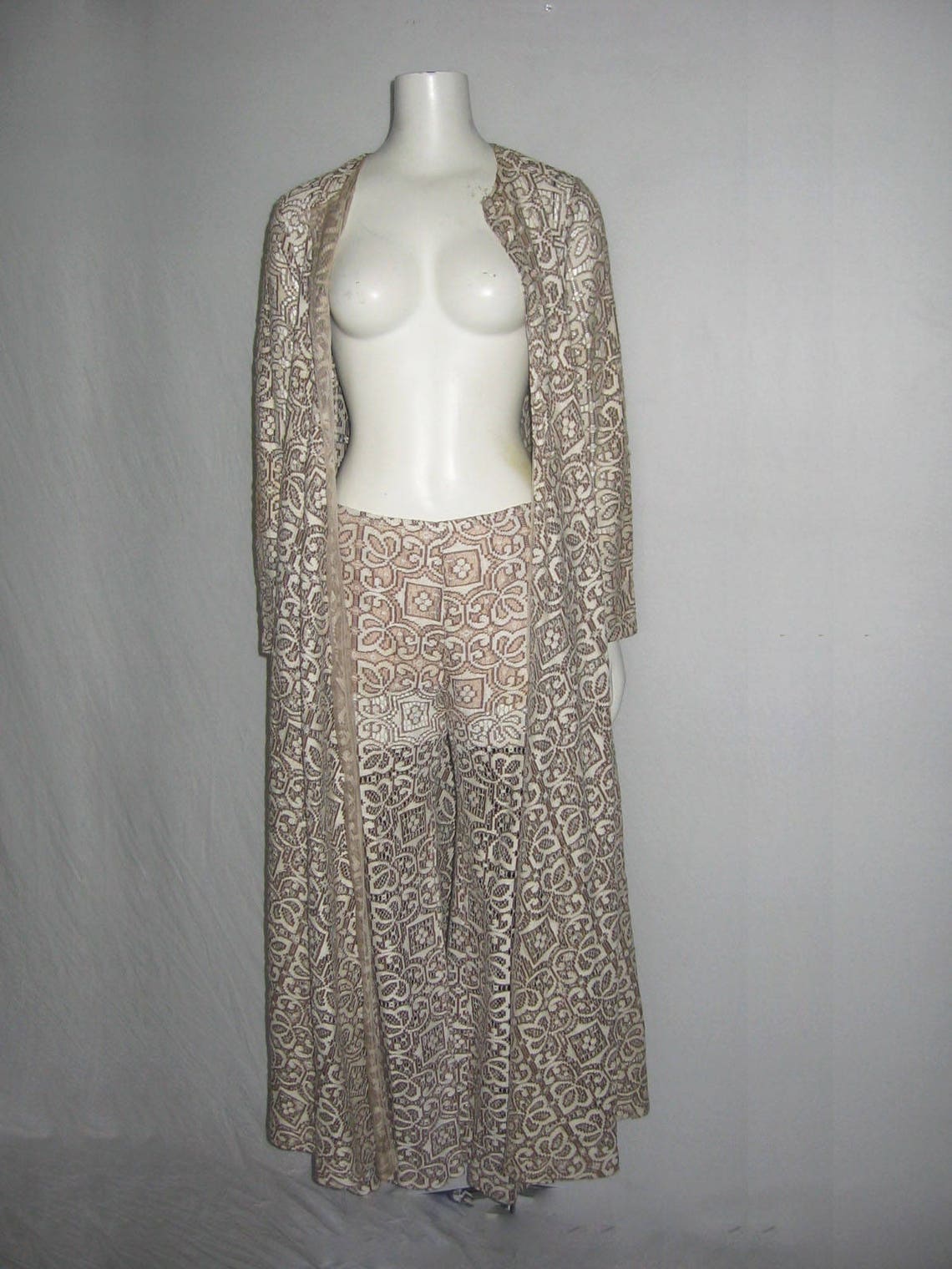 Vintage Stunning Rare 2pc Open Mesh Lace Outfit Ensemble Long Jacket W ...
