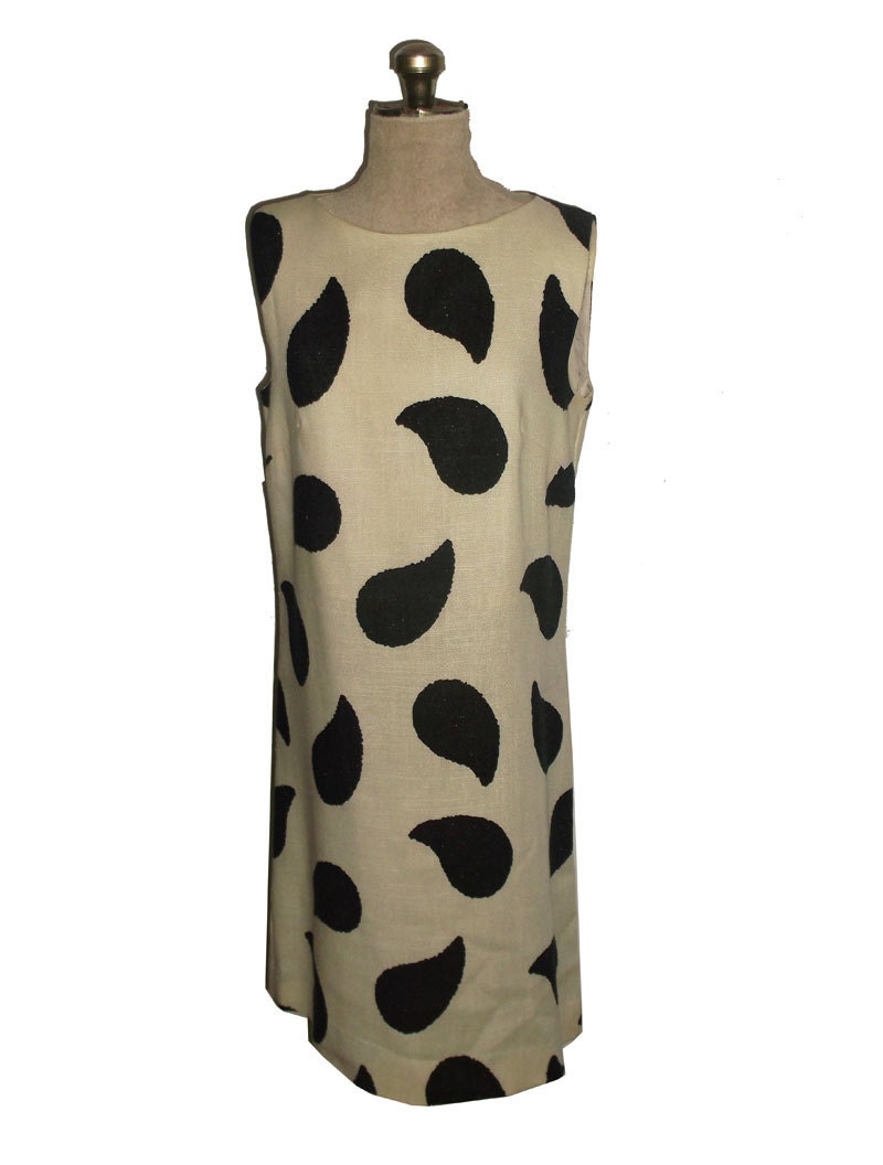 Vintage J.M. Towne & CO. Cream Black Paisley Sleeveless Short Mini Mod ...