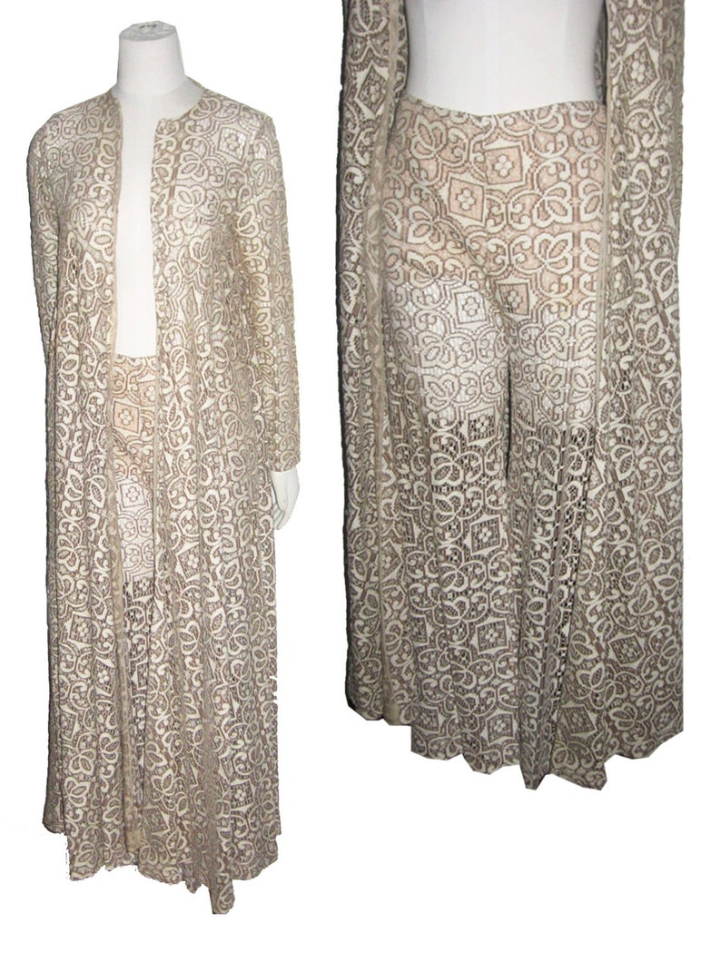 Vintage Stunning Rare 2pc Open Mesh Lace Outfit Ensemble Long Jacket W ...