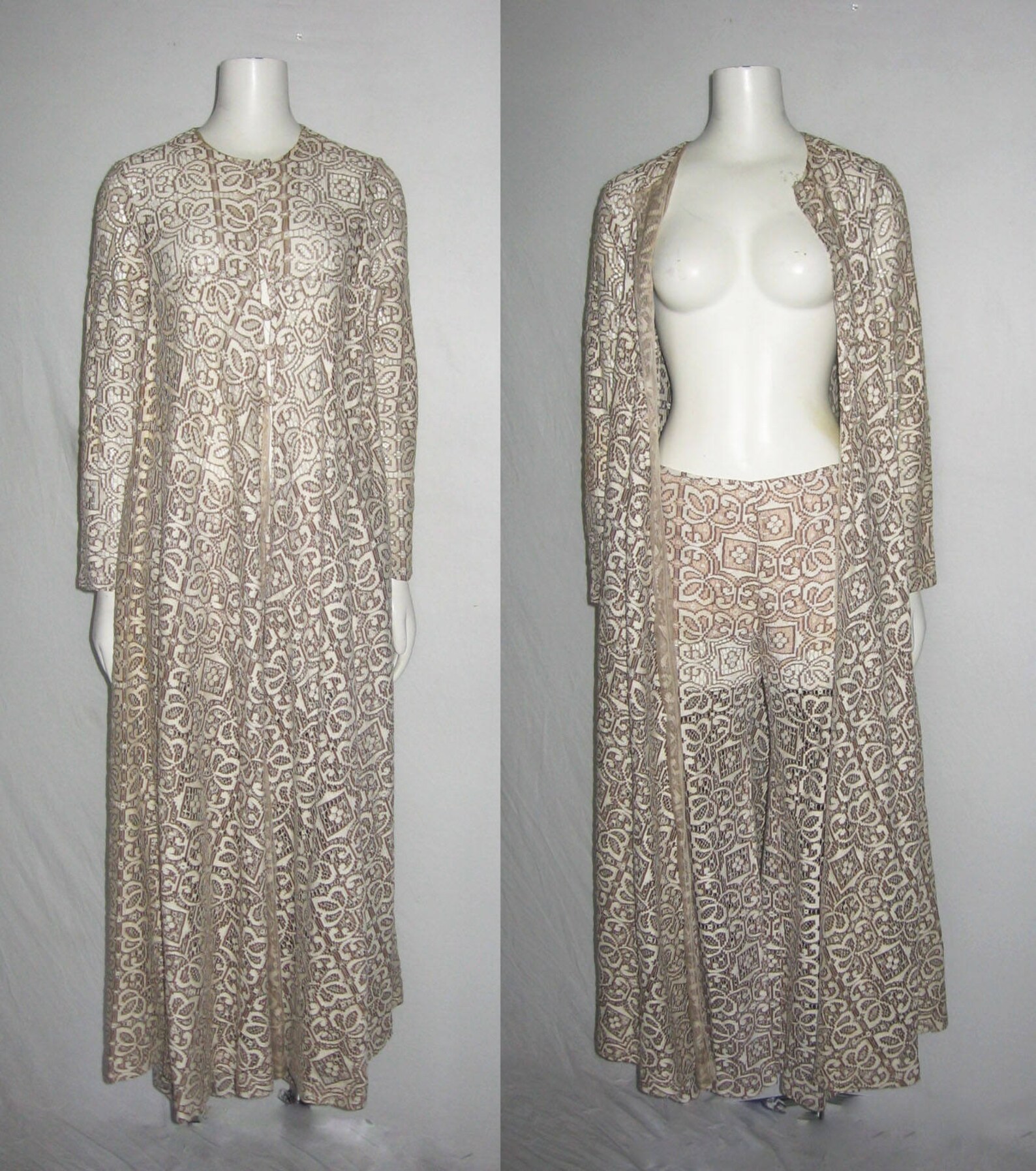 Vintage Stunning Rare 2pc Open Mesh Lace Outfit Ensemble Long Jacket W ...