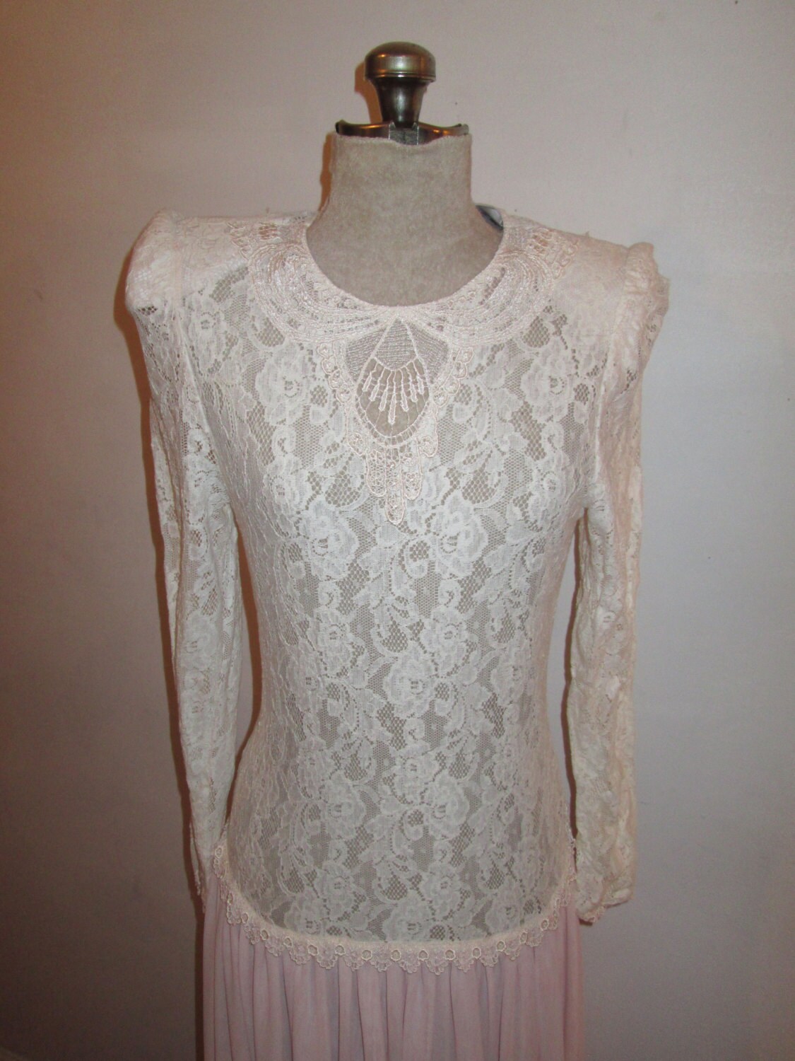 VTG Ricky Lang for Nuit Seethru Floral Lace Long Sleeve Shoulder Pad ...
