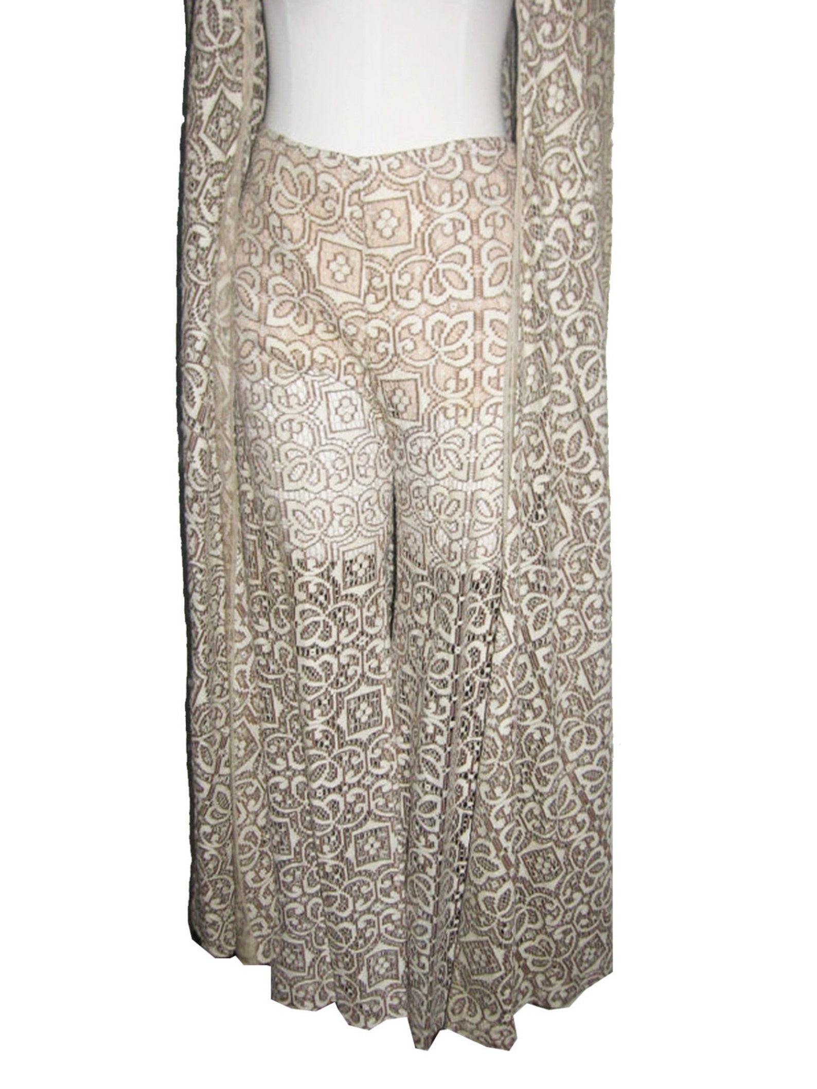 Vintage Stunning Rare 2pc Open Mesh Lace Outfit Ensemble Long Jacket W ...