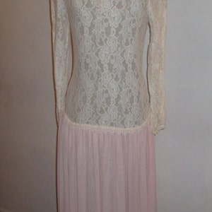 VTG Ricky Lang for Nuit Seethru Floral Lace Long Sleeve Shoulder Pad ...