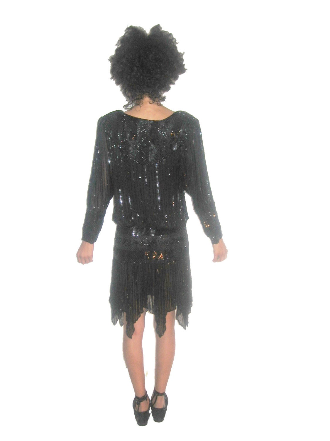 Vintage Rare Megere Black Sequins Beads Embellished Boatneck Drop Waist ...