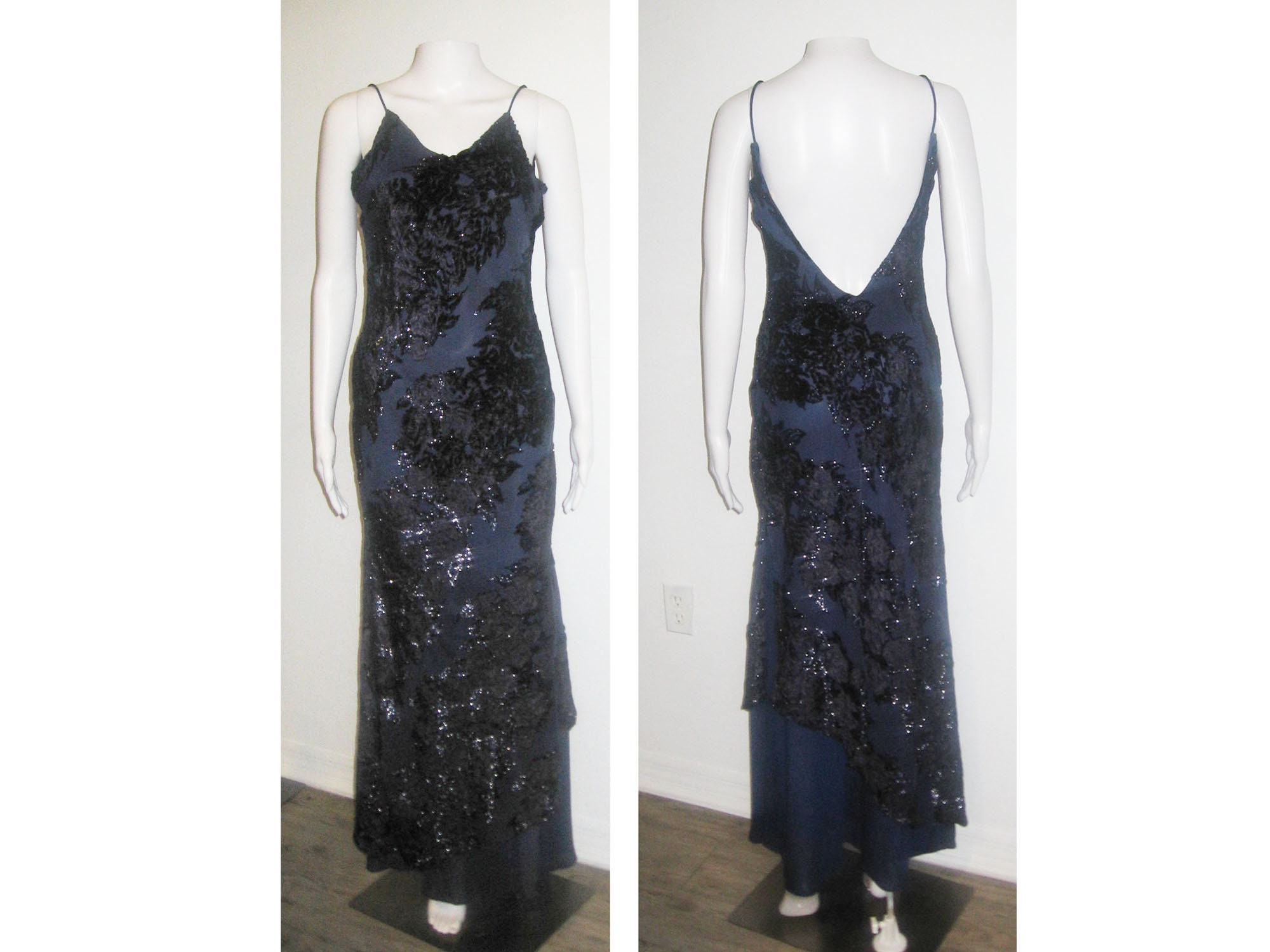 VTG Niki by Niki Livas Made in USA Blue Spaghetti Strap Deep Vshape ...