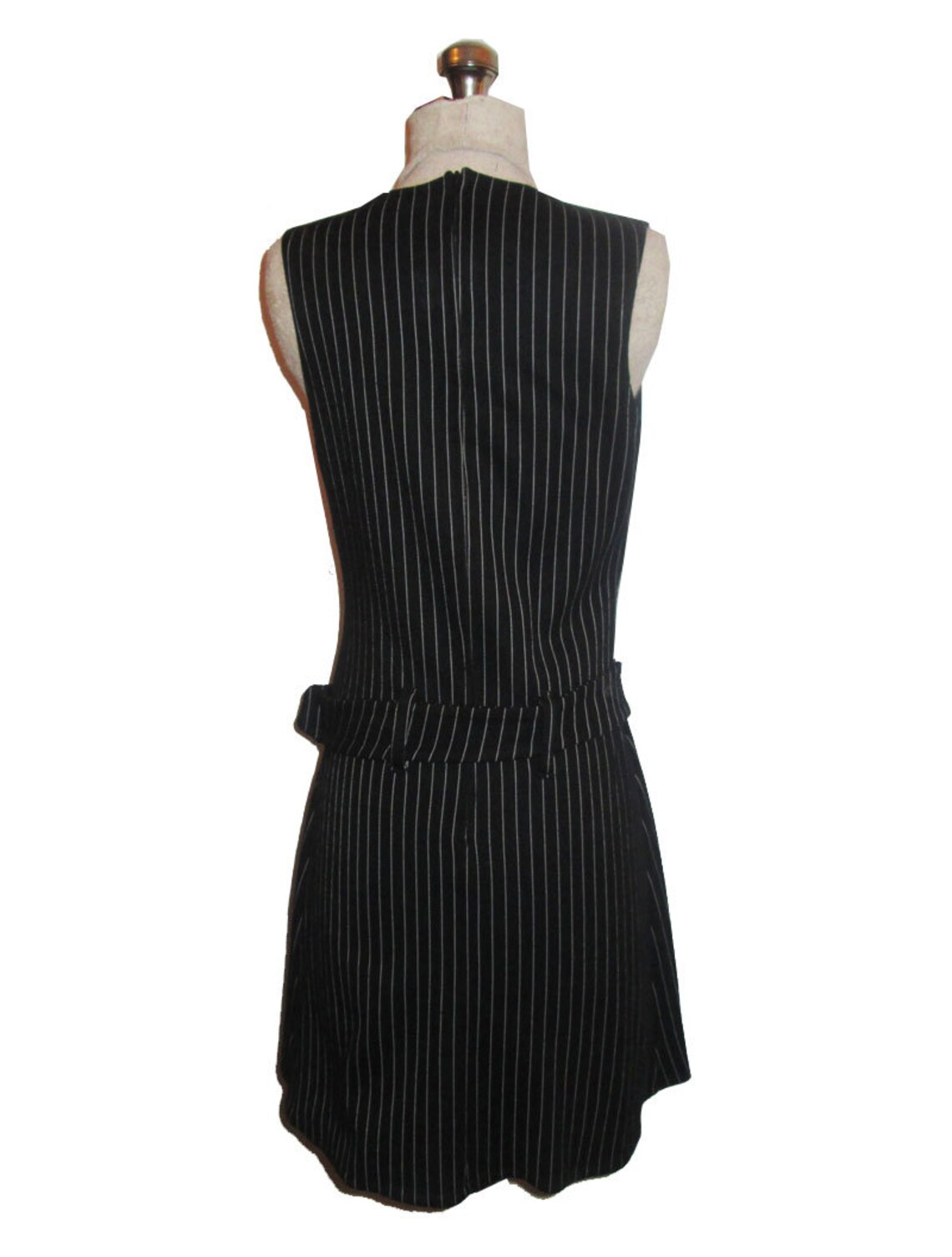 Vintage Contempo Casual Black White Vertical Pin Stripe Sleeveless Drop ...