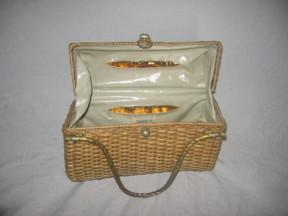 VTG CSO Rare Gimbels Made in Hong Kong Large Woven Straw Basket Wicker ...