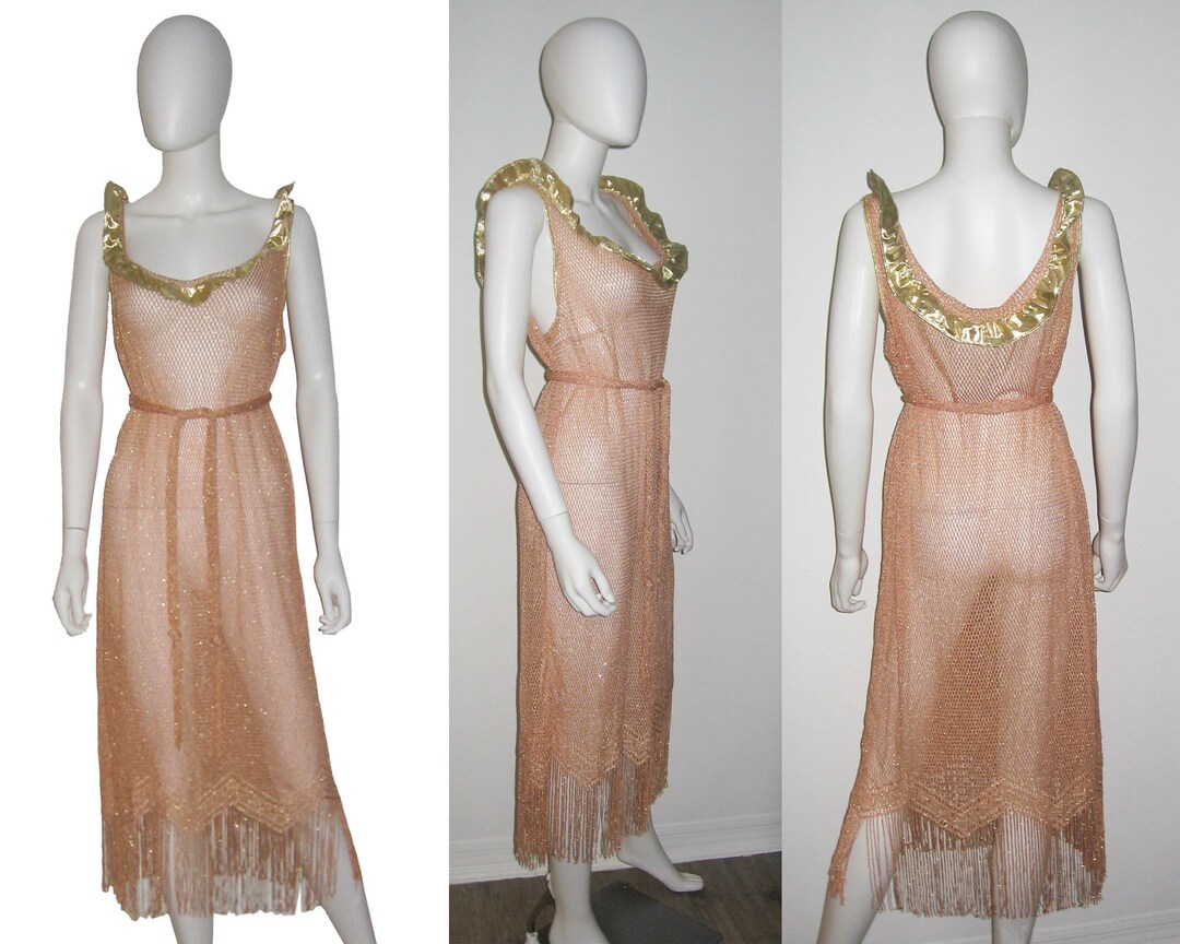 Vintage POYZA Redesign OOAK Peach Metallic Gold Lame Ruffle Lurex ...