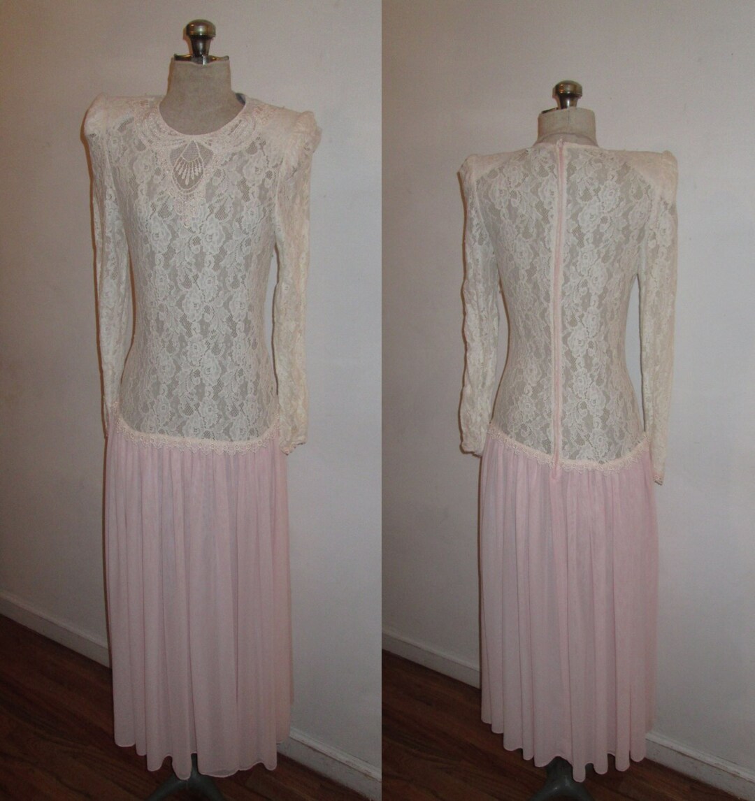 VTG Ricky Lang for Nuit Seethru Floral Lace Long Sleeve Shoulder Pad ...